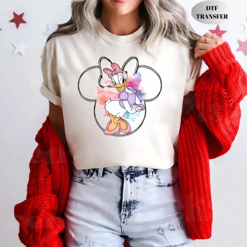 Daisy Duck DTF Transfer • Disney Watercolor Cartoon Iron on • Heat ...