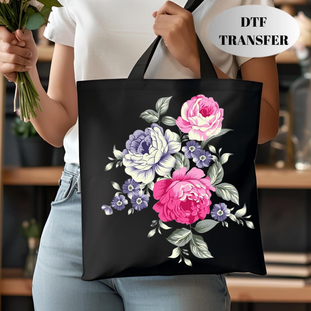 Pink and Purple Rose DTF Transfer • Vintage Soft Floral Iron on • Ready ...
