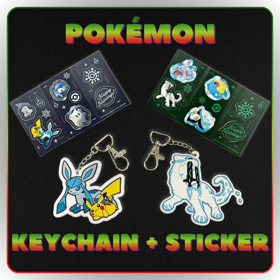 Pokémon Christmas Keychain + Sticker Set - Pikachu/glaceon - Chien-pao ...