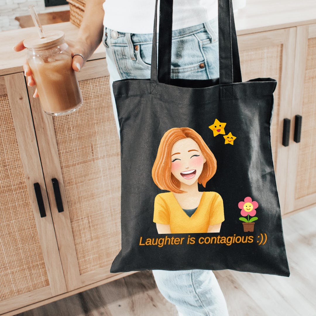 Laughter is Contagious Bag,smile Positive Quote Canvas Tote, Happiness ...