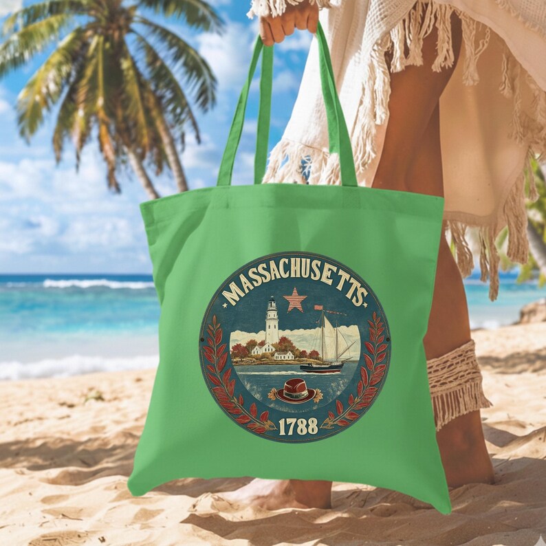 Massachusetts Tote Bag, Vintage Bag, New England Coastal, Retro State ...