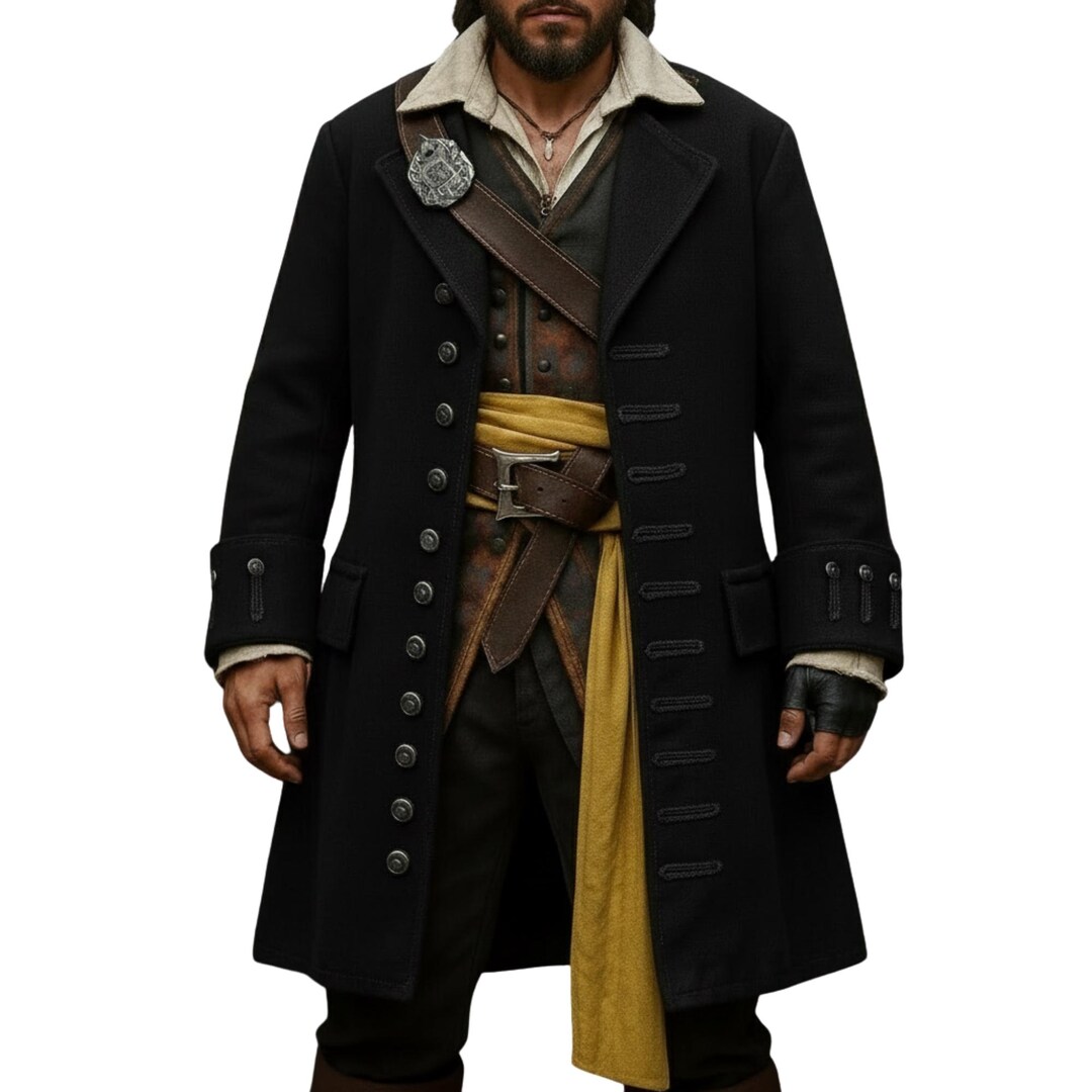 Men's Black Pirate Captain Coat – Steampunk Tailcoat, Renaissance ...