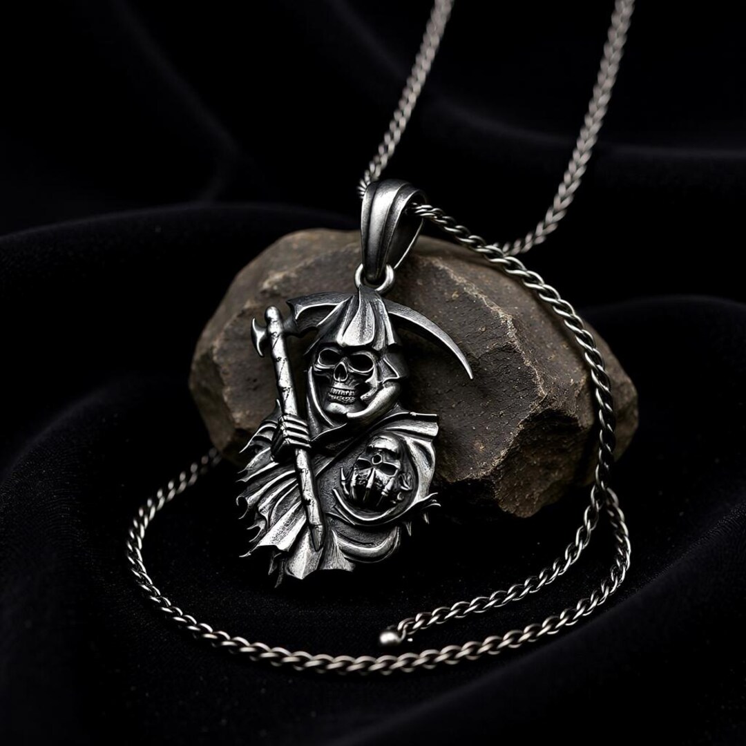 Sterling Silver Grim Reaper Pendant – Gothic Scythe Necklace - Etsy