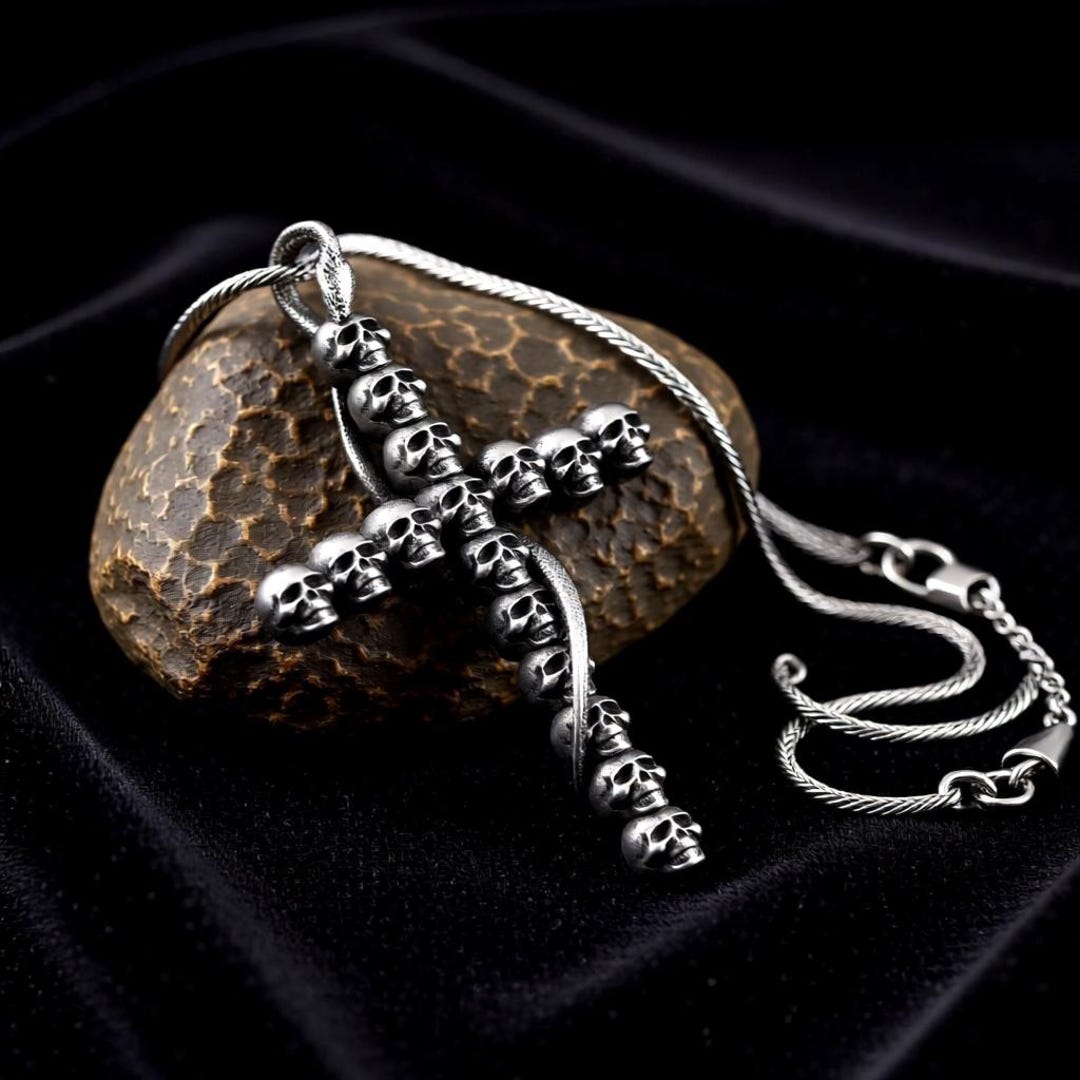 Skull Cross, Serpent, Snake 925 Sterling Silver Pendant Necklace ...