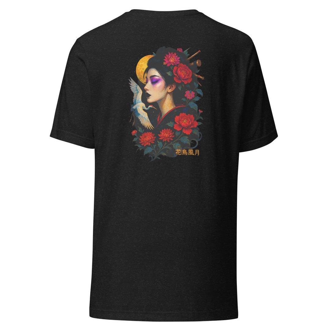 Moonlit Geisha T-shirt – Japanese Tattoo Art Tee | Crane & Peony Design ...