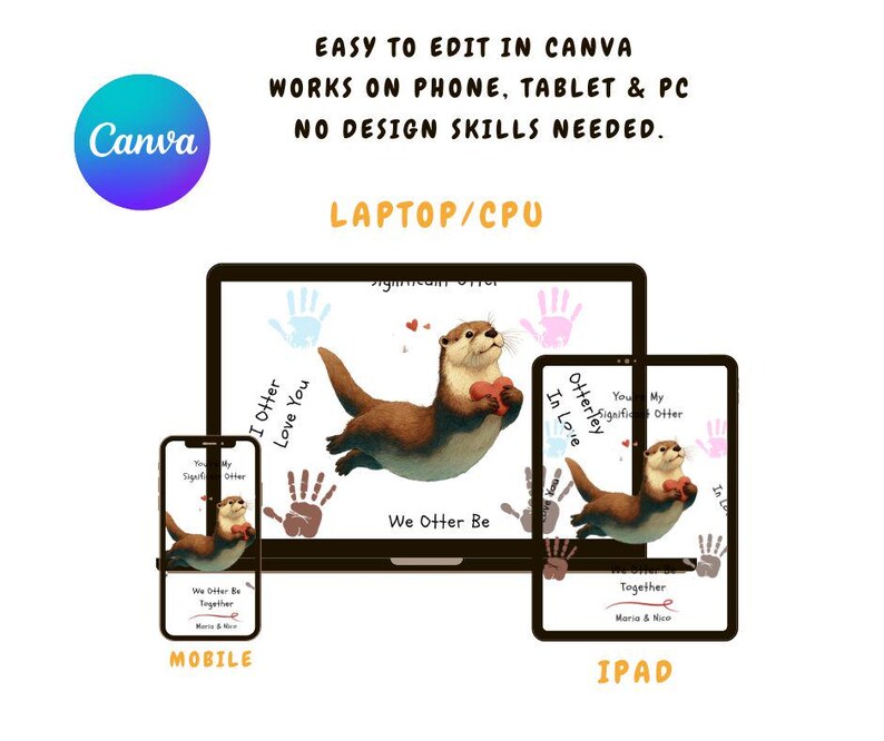 Galentines Day Otter Editable Handprint Art, Funny Couple Gift, Kids ...