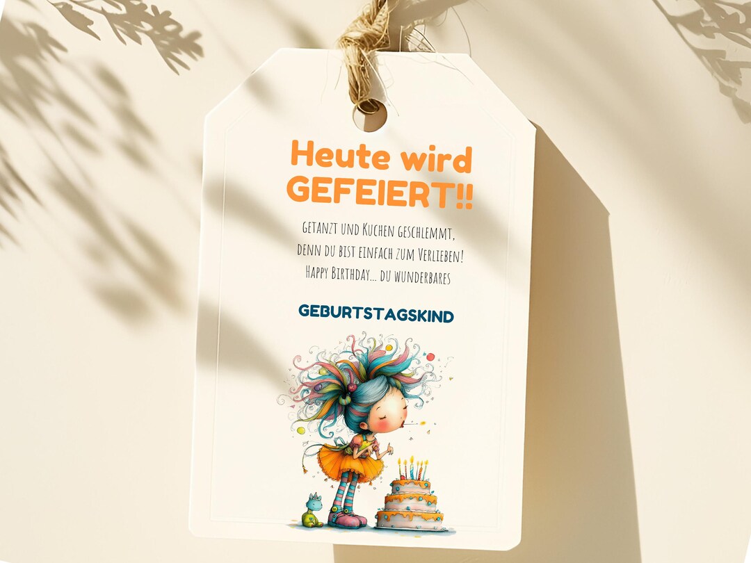 Birthday Invitation, Cute Birthday Illustration, German Birthday Saying ...