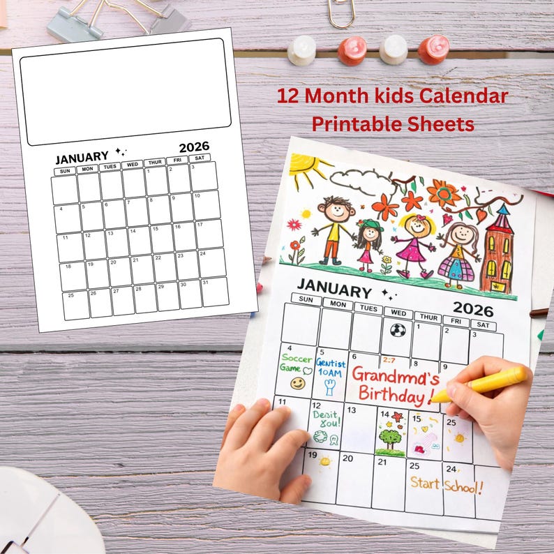 2026 Coloring Calendar Printable, DIY Monthly Drawing Art Planner ...