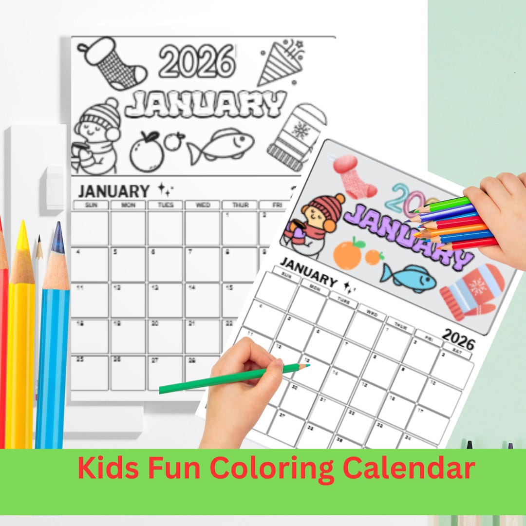 Calendrier 2026 à colorier pour enfants | Mignonnes pages à colorier ...
