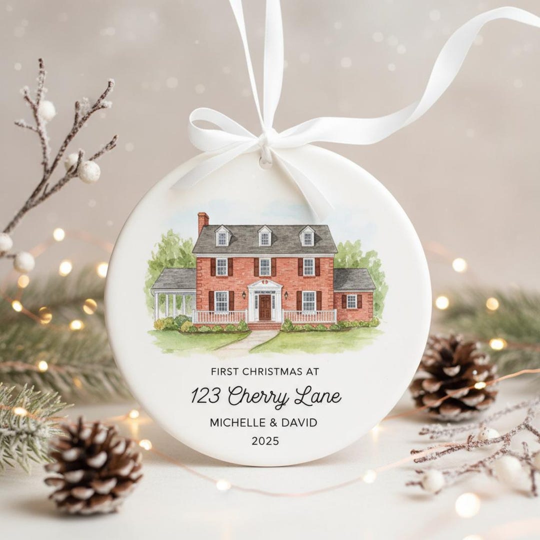 Personalized First Home Christmas Ornament – Custom Watercolor House ...