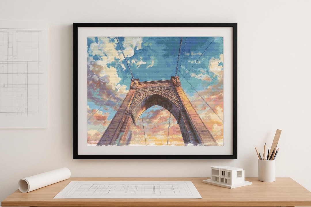 Brooklyn Bridge Skyward | Cross-stitch Pattern PDF | Architectural ...
