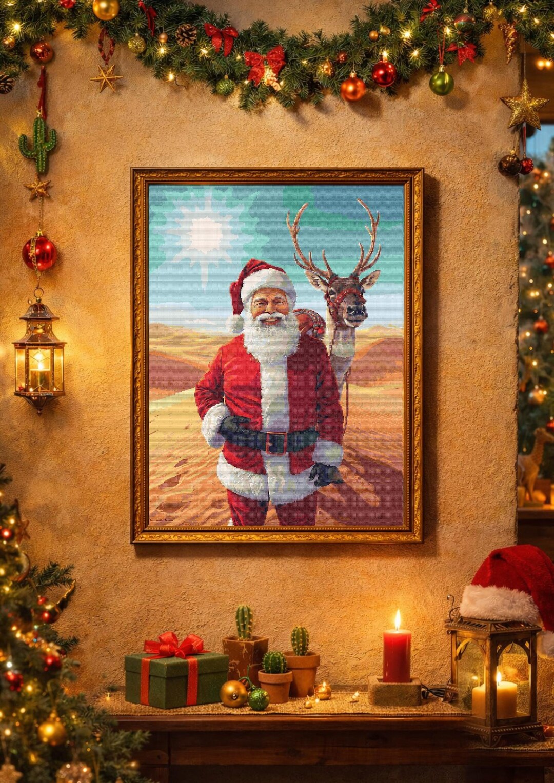 Desert Santa’s Detour | Cross Stitch Pattern PDF | Santa & Reindeer Art ...