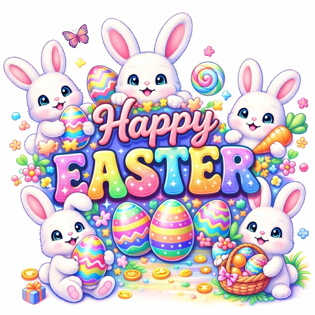 Happy Easter Bunny Clipart, Pastel Spring Rabbits With Eggs (digital ...
