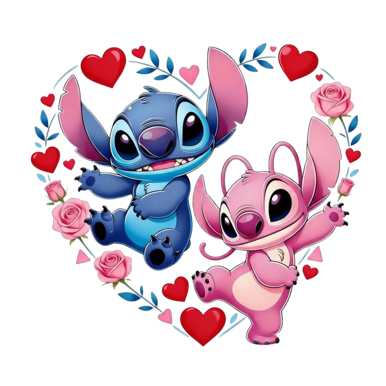 Stitch Angel Love PNG – Cartoon Valentine Couple Digital Art (digital ...