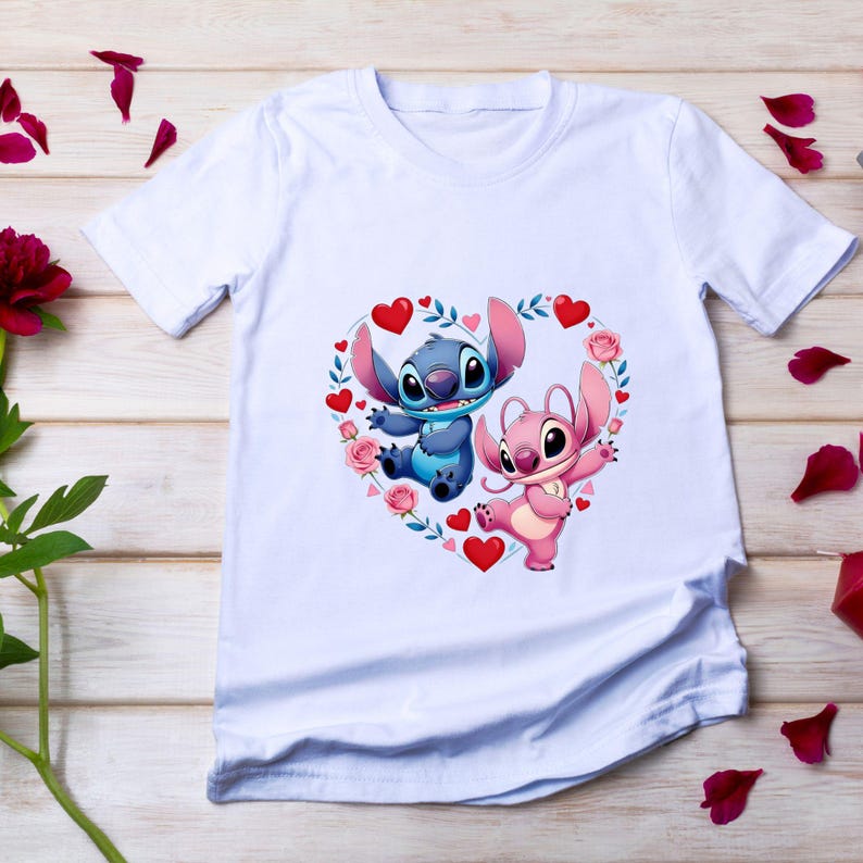Stitch Angel Love PNG – Cartoon Valentine Couple Digital Art (digital ...