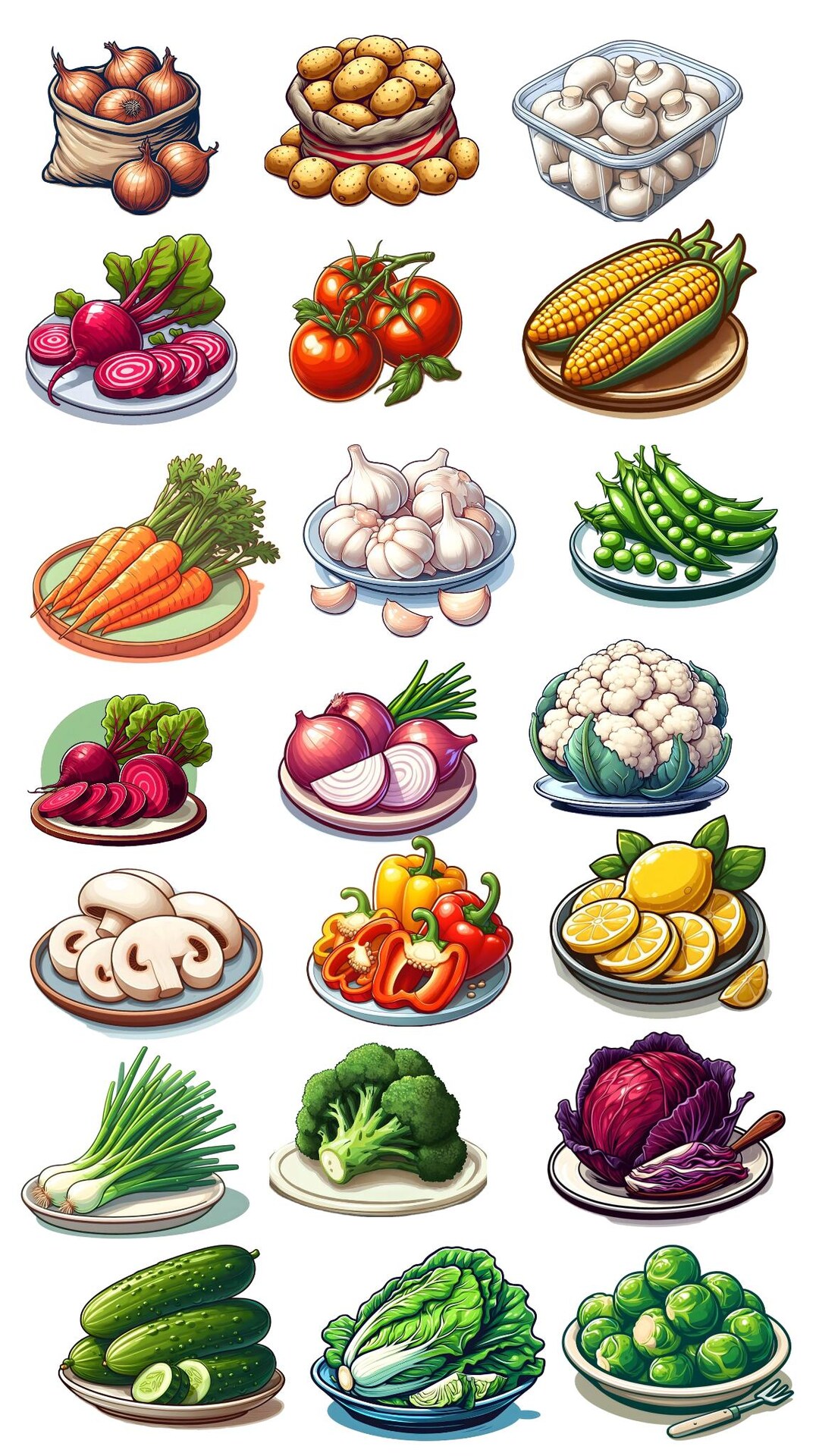 16 Vegetable Food Clipart PNG Set - Etsy