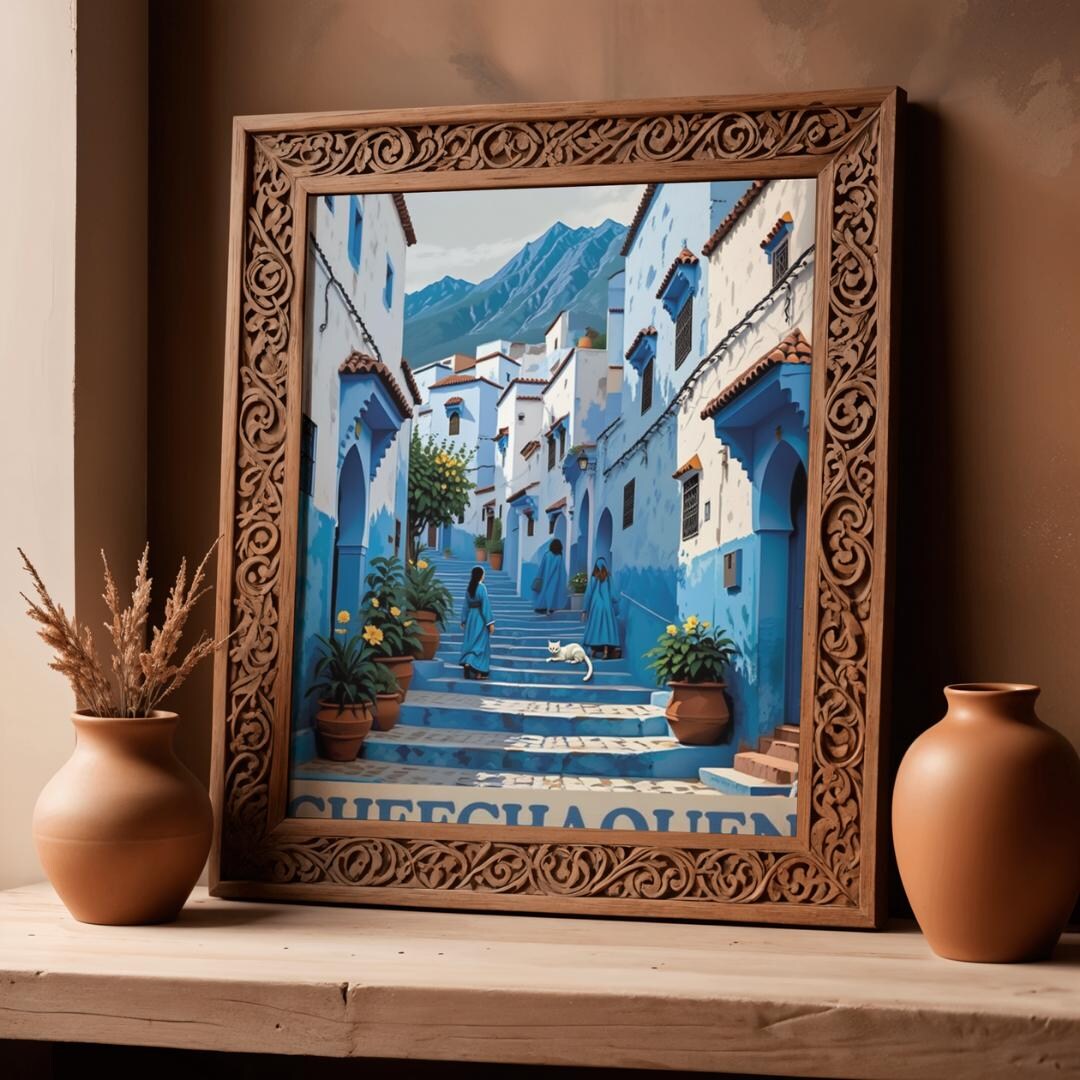 Chefchaouen Morocco Illustration – Blue City Wall Art | Travel Poster ...