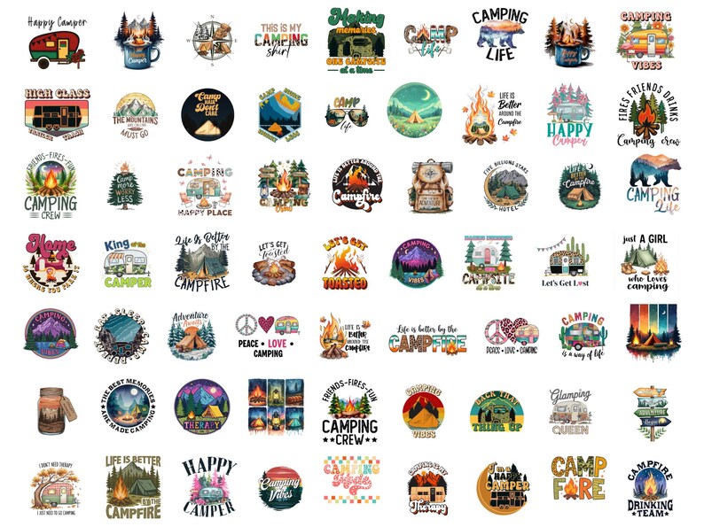 160+ Retro Camping PNG Clipart Bundle, Family Vacation Designs ...