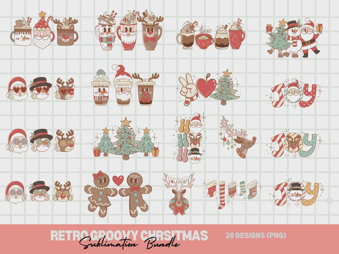 Retro Groovy Christmas Clipart Bundle, Holiday SVG, PNG (digital ...