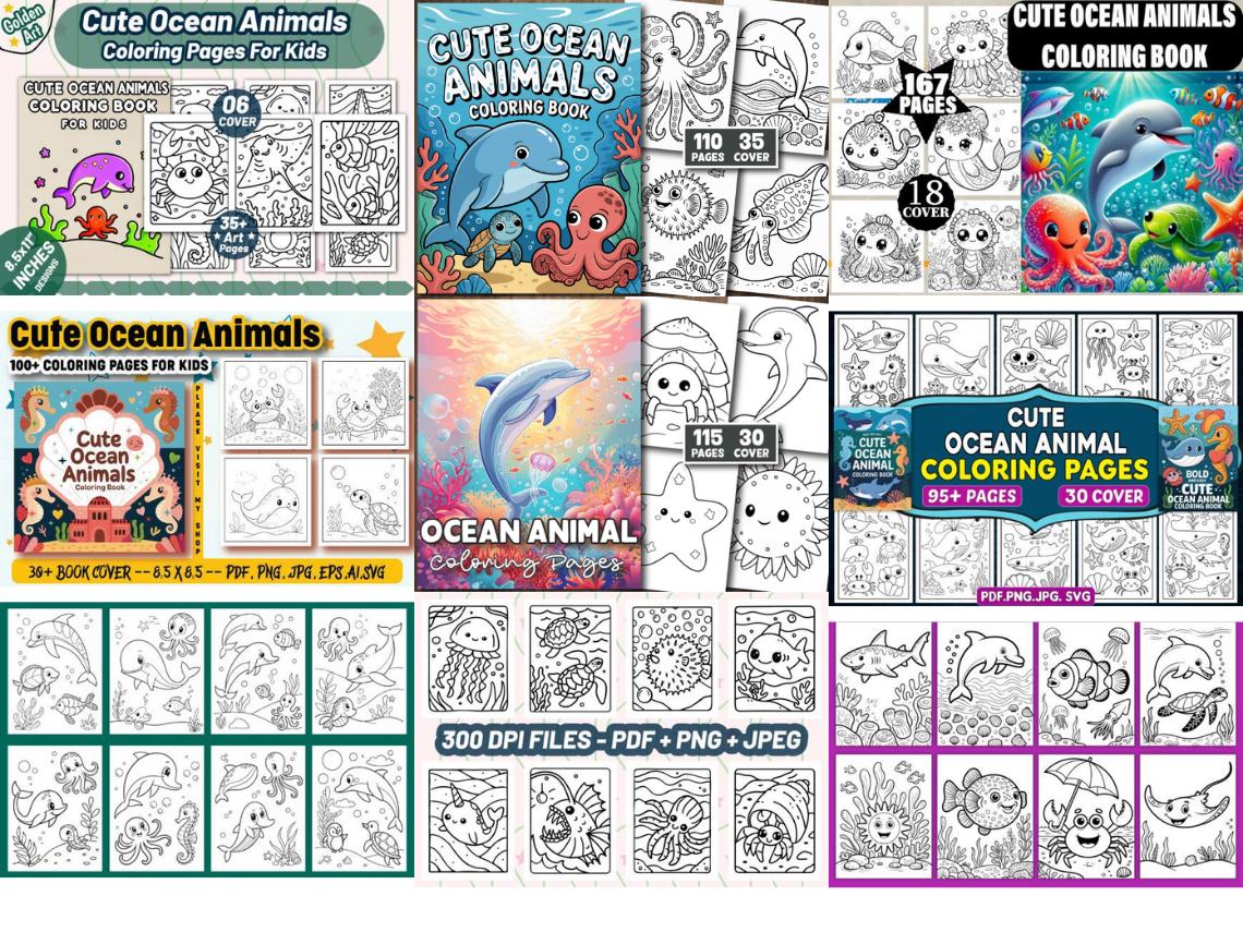 Ocean Animals Coloring Pages | Kids Printable Activity (PDF, PNG, JPG ...