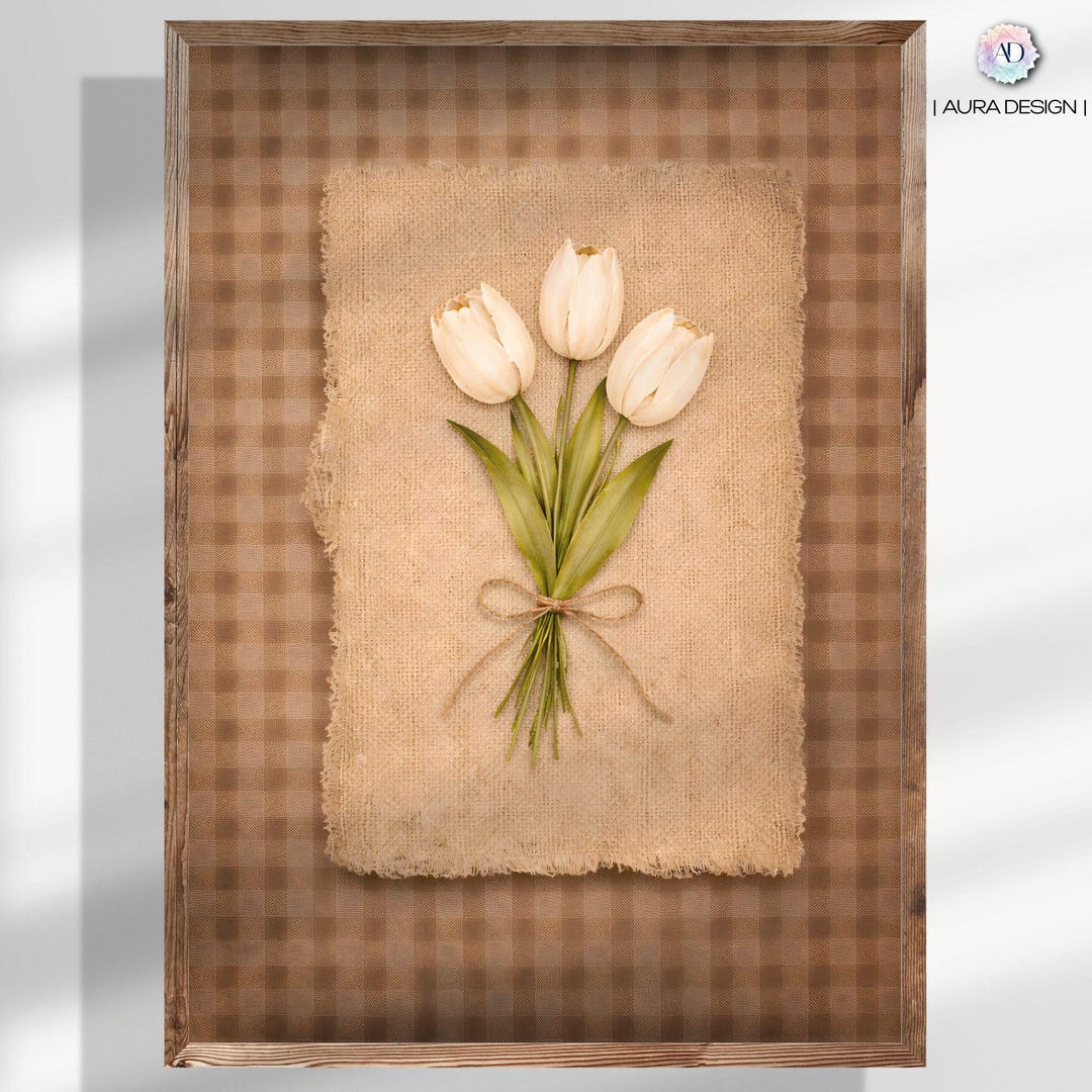 Vintage White Tulips Floral Print, Neutral Farmhouse Decor (digital ...