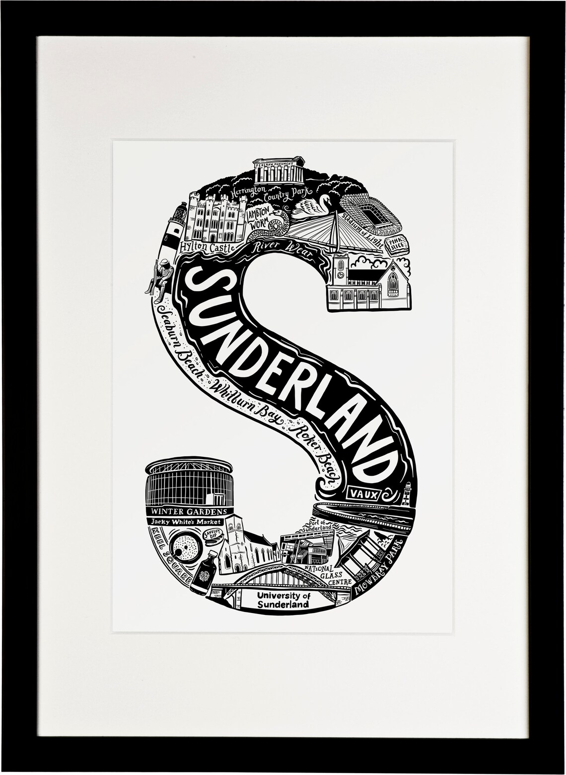Framed Sunderland Print - City Illustration - Sunderland Art ...