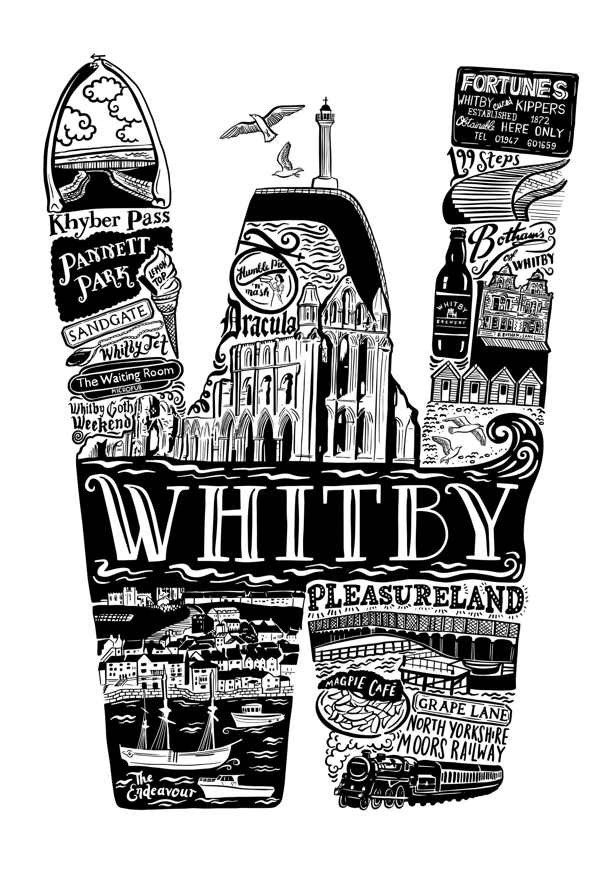 Framed Whitby Print City illustration Whitby art | Etsy