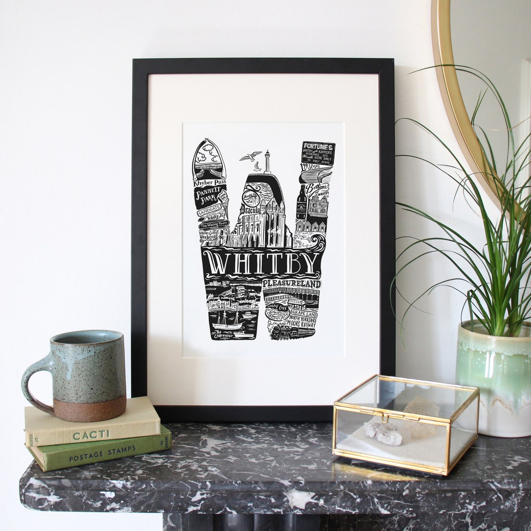 Framed Whitby Print City Illustration Whitby Art Housewarming Gift City ...