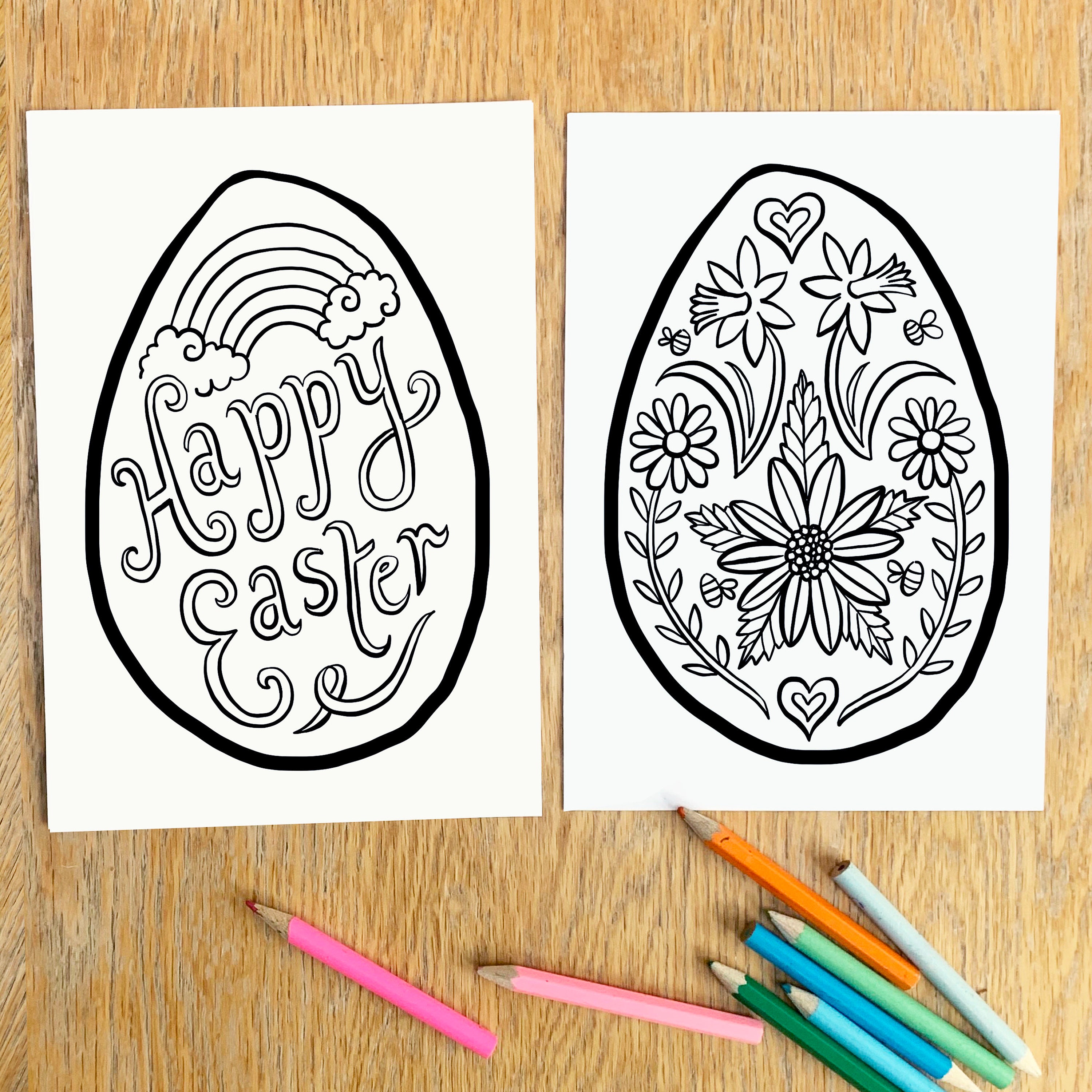 Easter Egg Colouring Poster Easter Cards Easter Bunny | Etsy