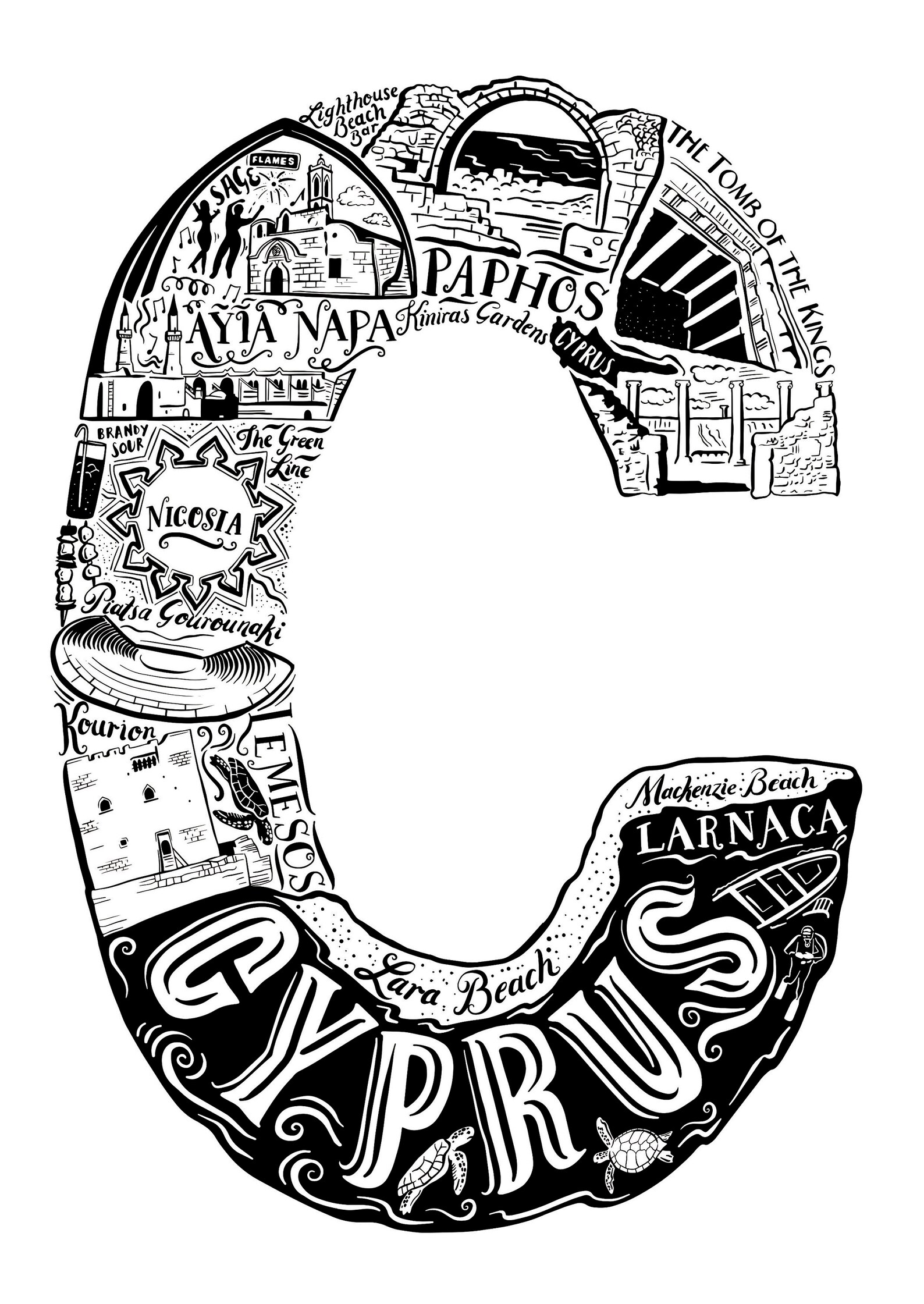 Cyprus Print - Cyprus Poster - Cyprus Art - Cyprus Gift - Engagement ...