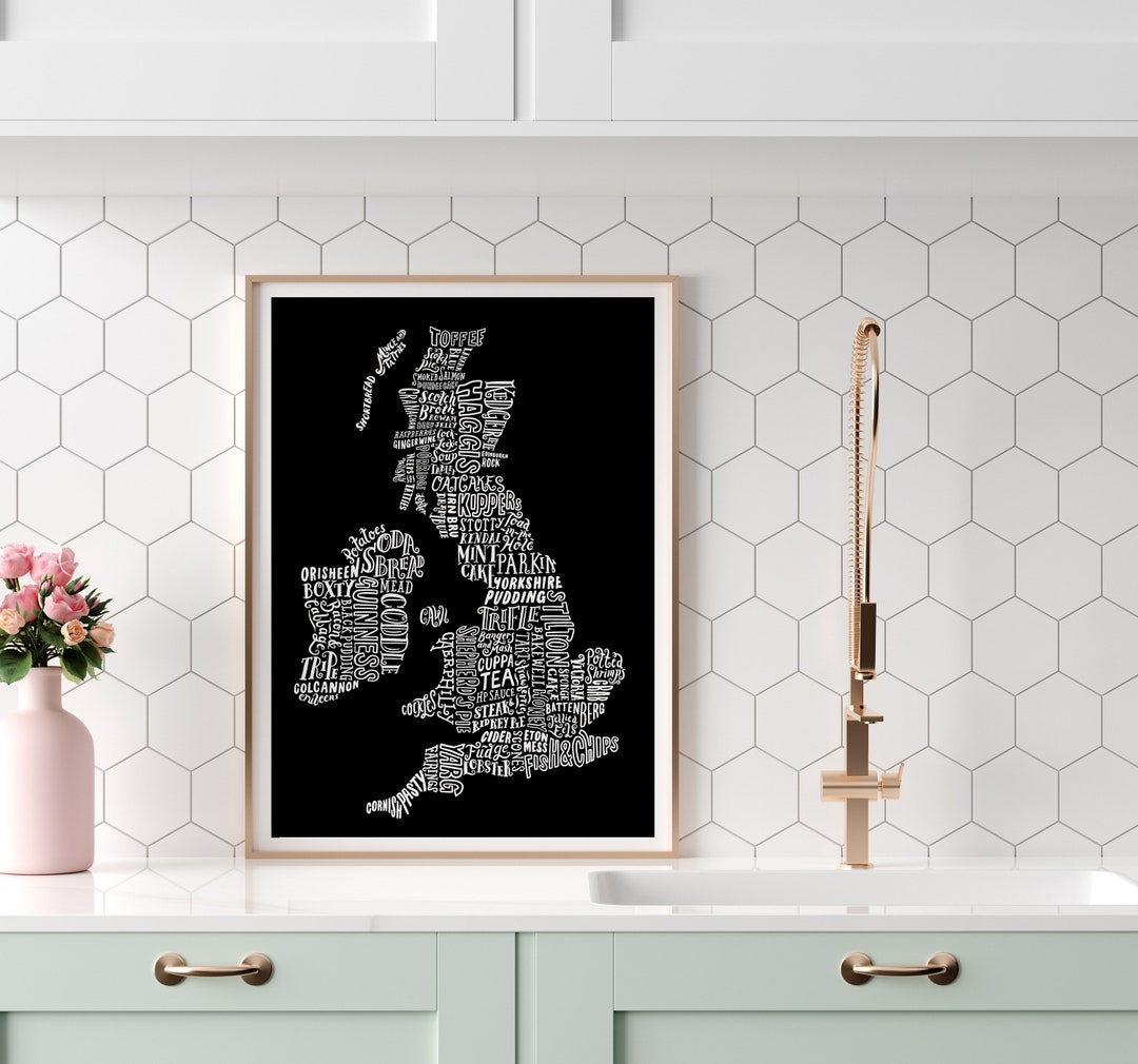 British Isles Food Map Print - British Art - Typographic Print - Letter ...