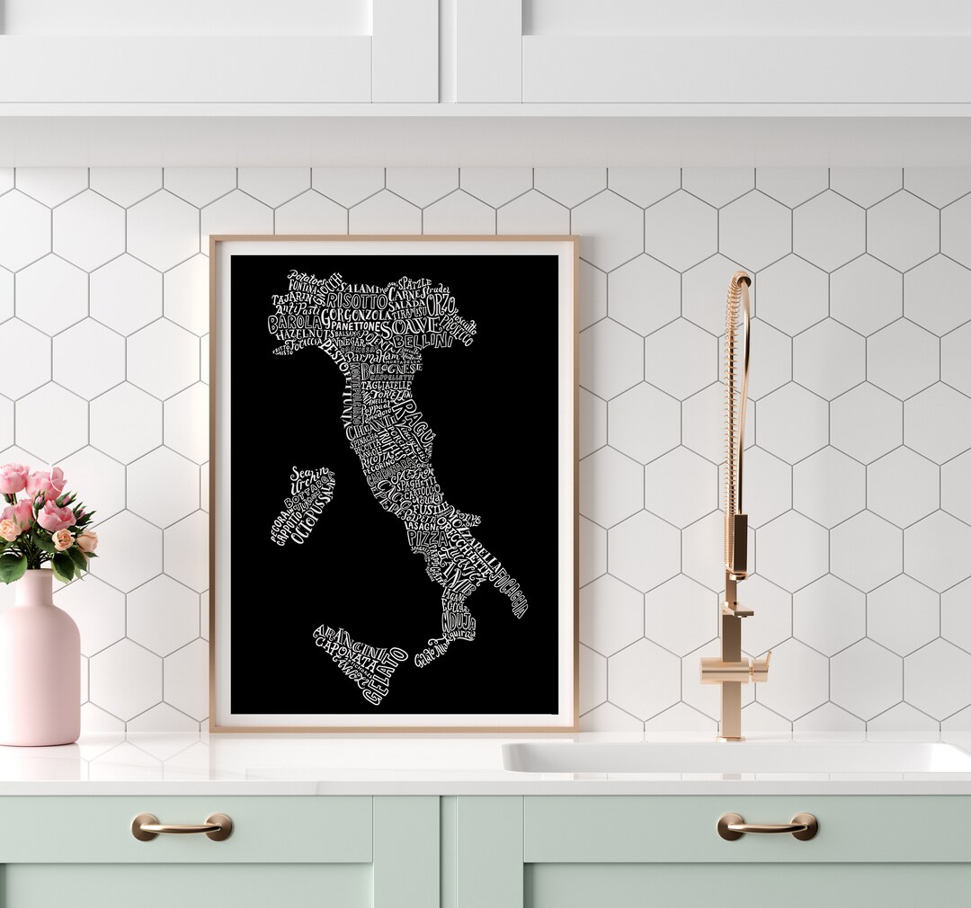 Italian Food Map Print - Italy Print - Typographic Print - Wall Art ...