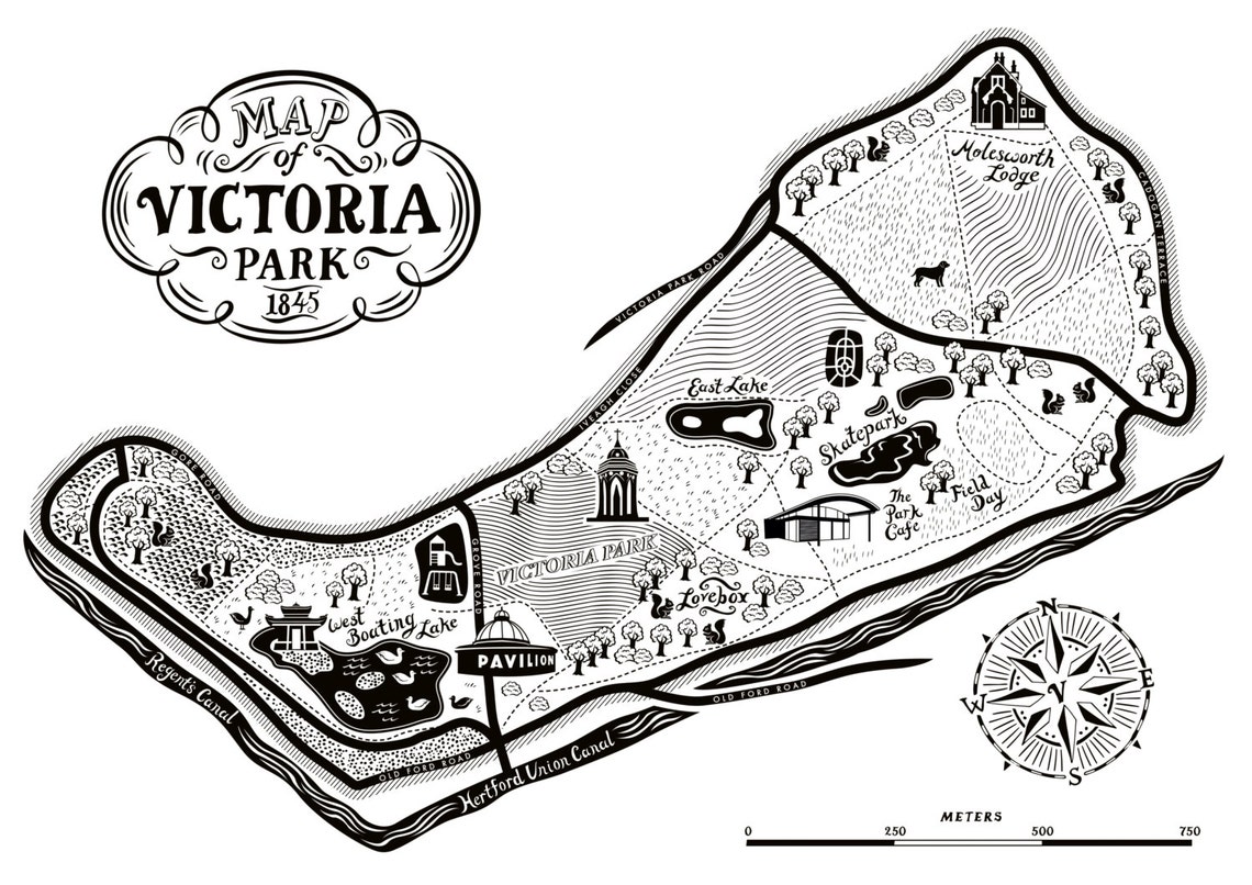 Victoria Park Hackney Map Print London Map Vintage Map | Etsy