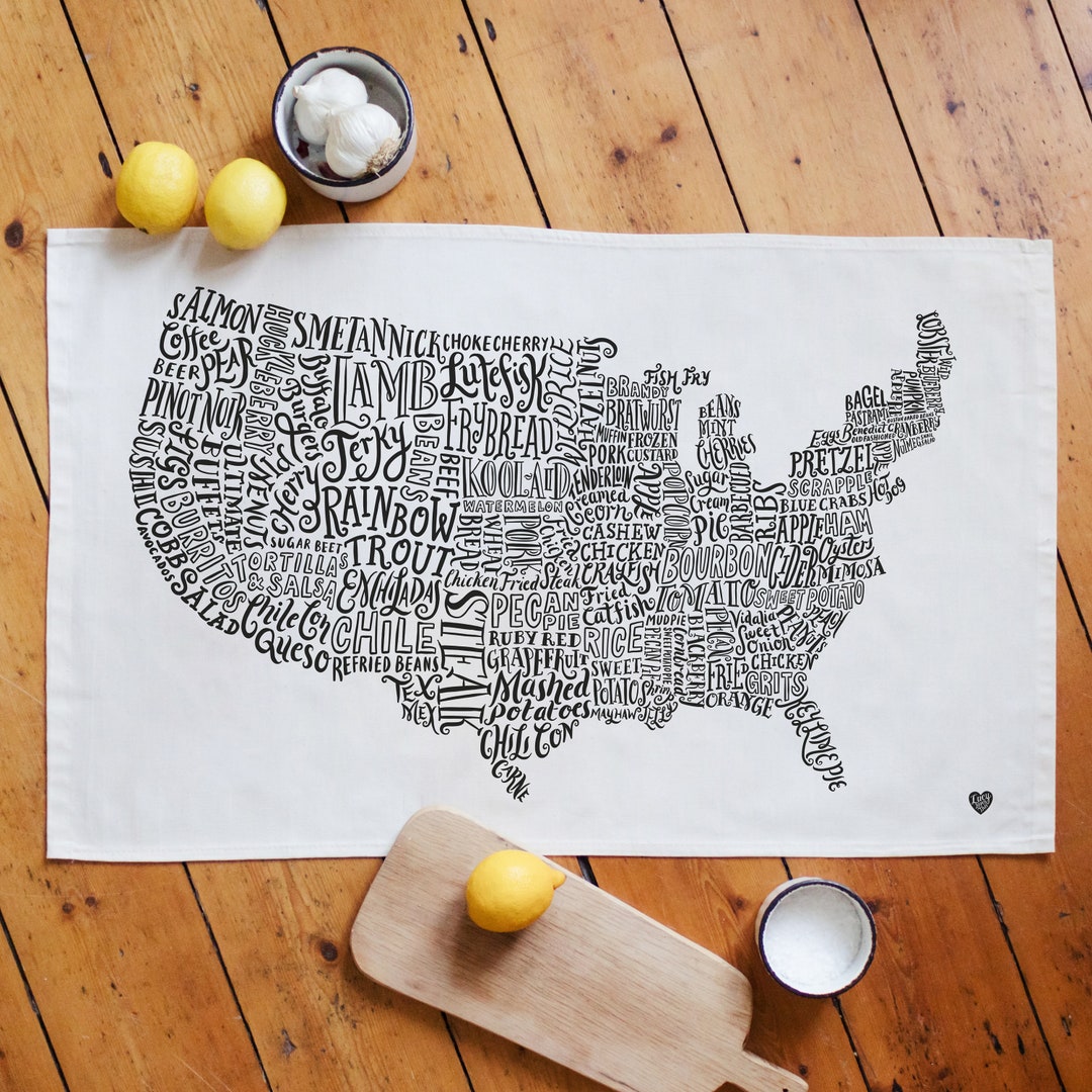 USA Food Map Tea Towel - Gifts for Foodie - Kitchen Gifts- Summer Gift ...