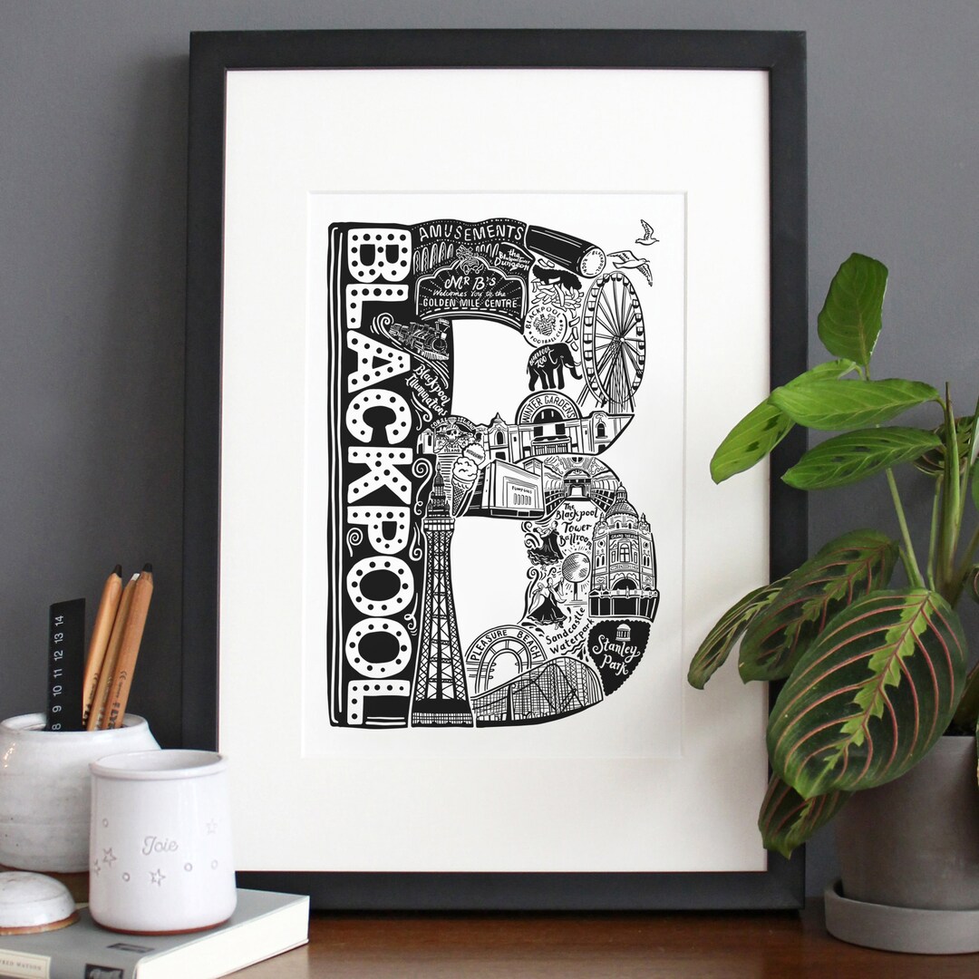 Framed Blackpool Print Housewarming Present Blackpool Poster Blackpool ...