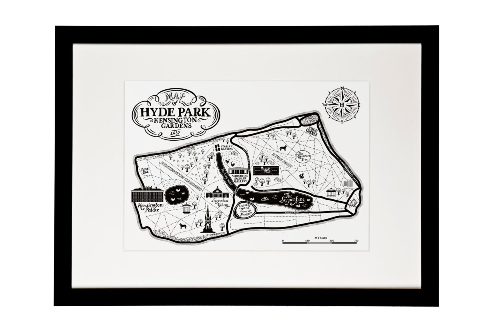 Hyde Park and Kensington Gardens Map Print - London Map - Vintage Map ...