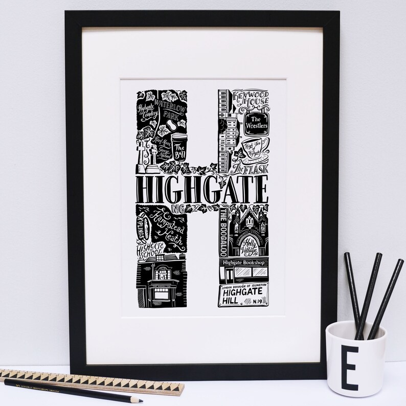 Highgate Print - Highgate Poster - Highgate Art - Highgate Gift ...