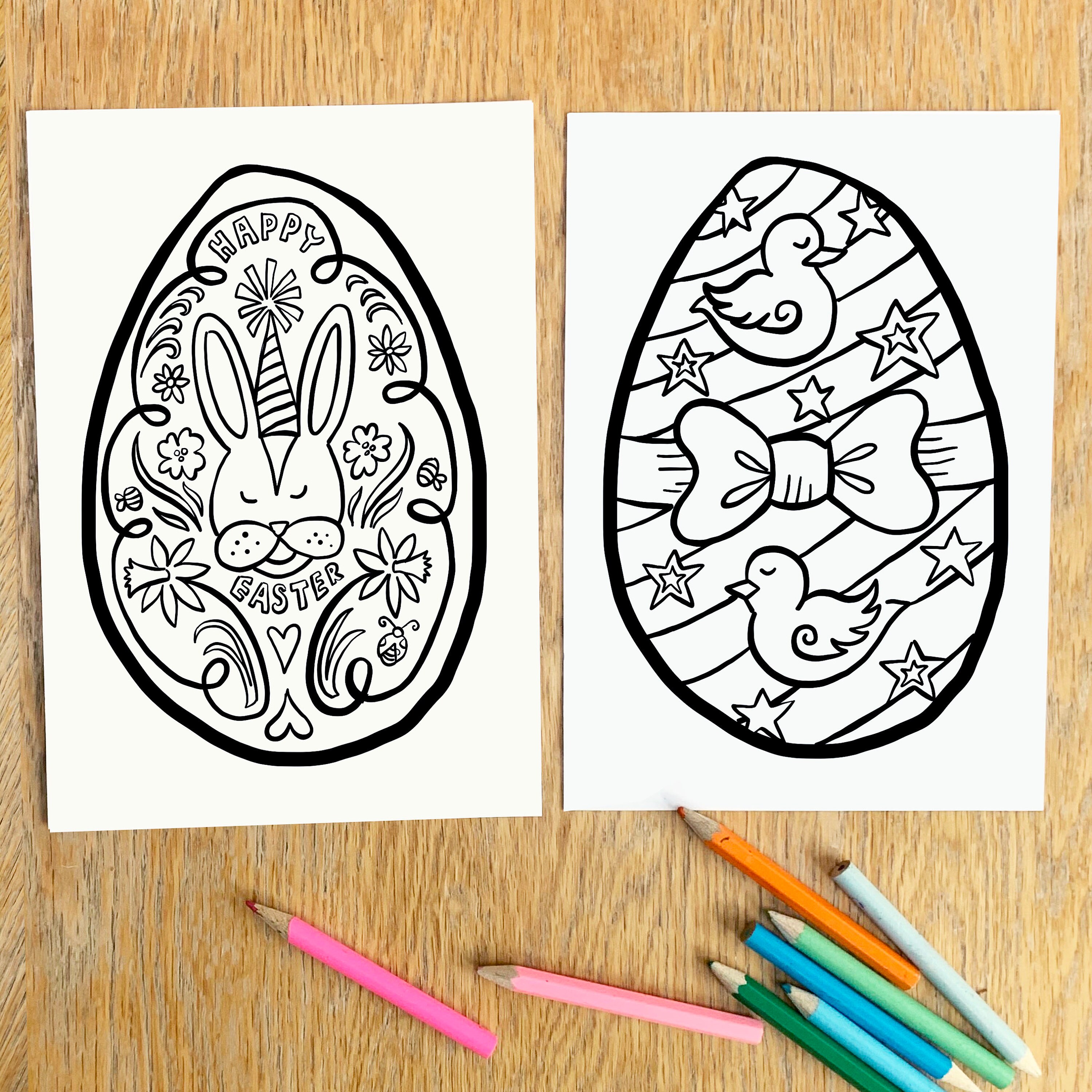 Easter Egg Colouring Poster Easter Cards Easter Bunny | Etsy