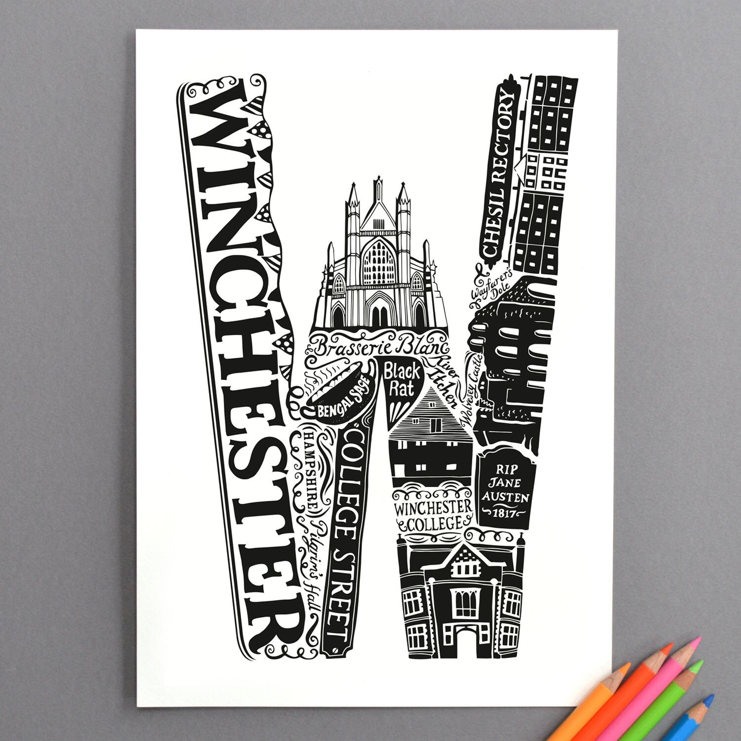 Winchester Print- Winchester Poster - Winchester Cathedral - Winchester ...