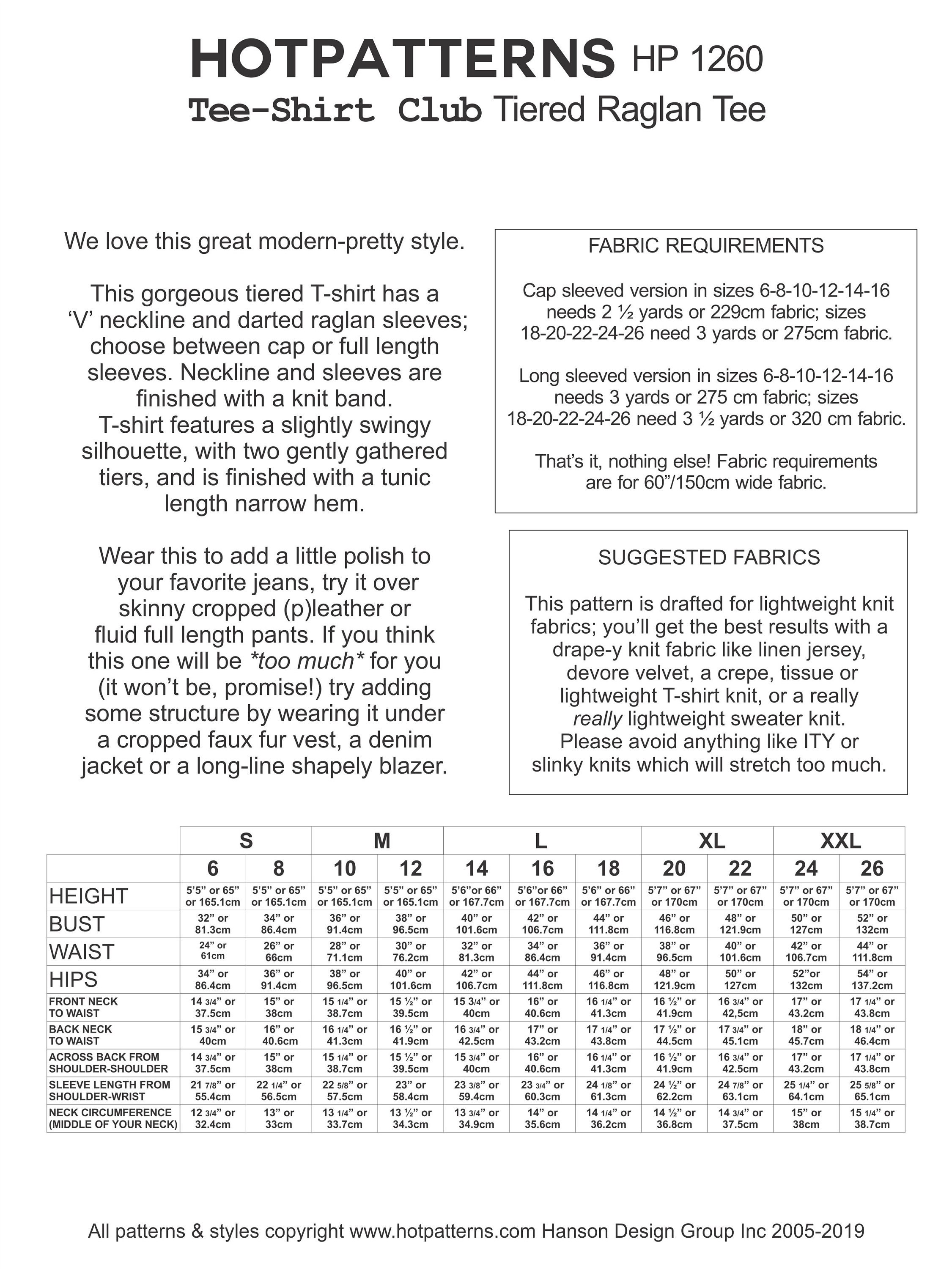 Tiered Raglan T-shirt Sewing Pattern: V-neck, Plus Size (digital ...