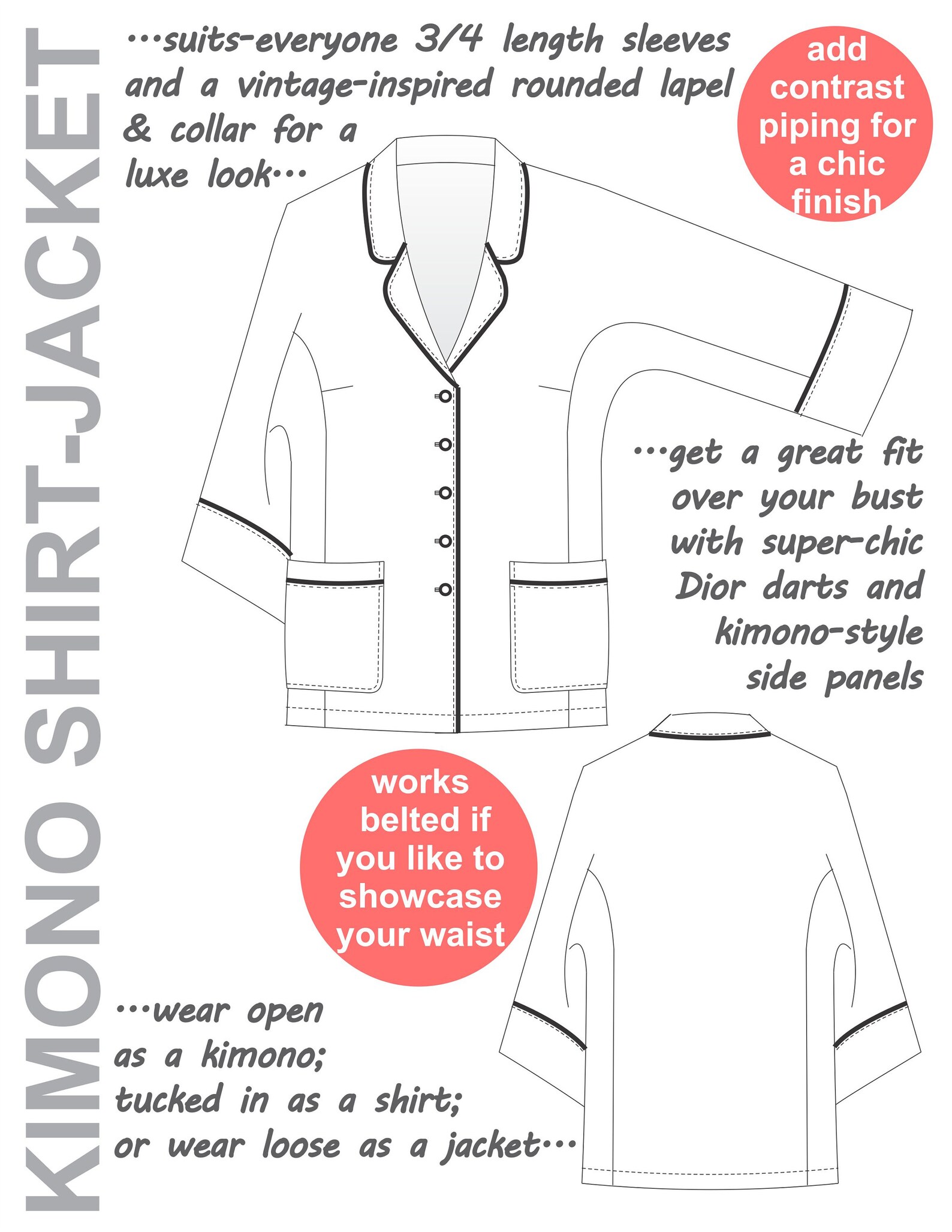 RETRO Kimono Shirt-jacket Sewing Pattern. Spring Jacket. Summer Jacket. Fall Jacket. PJ Top ...
