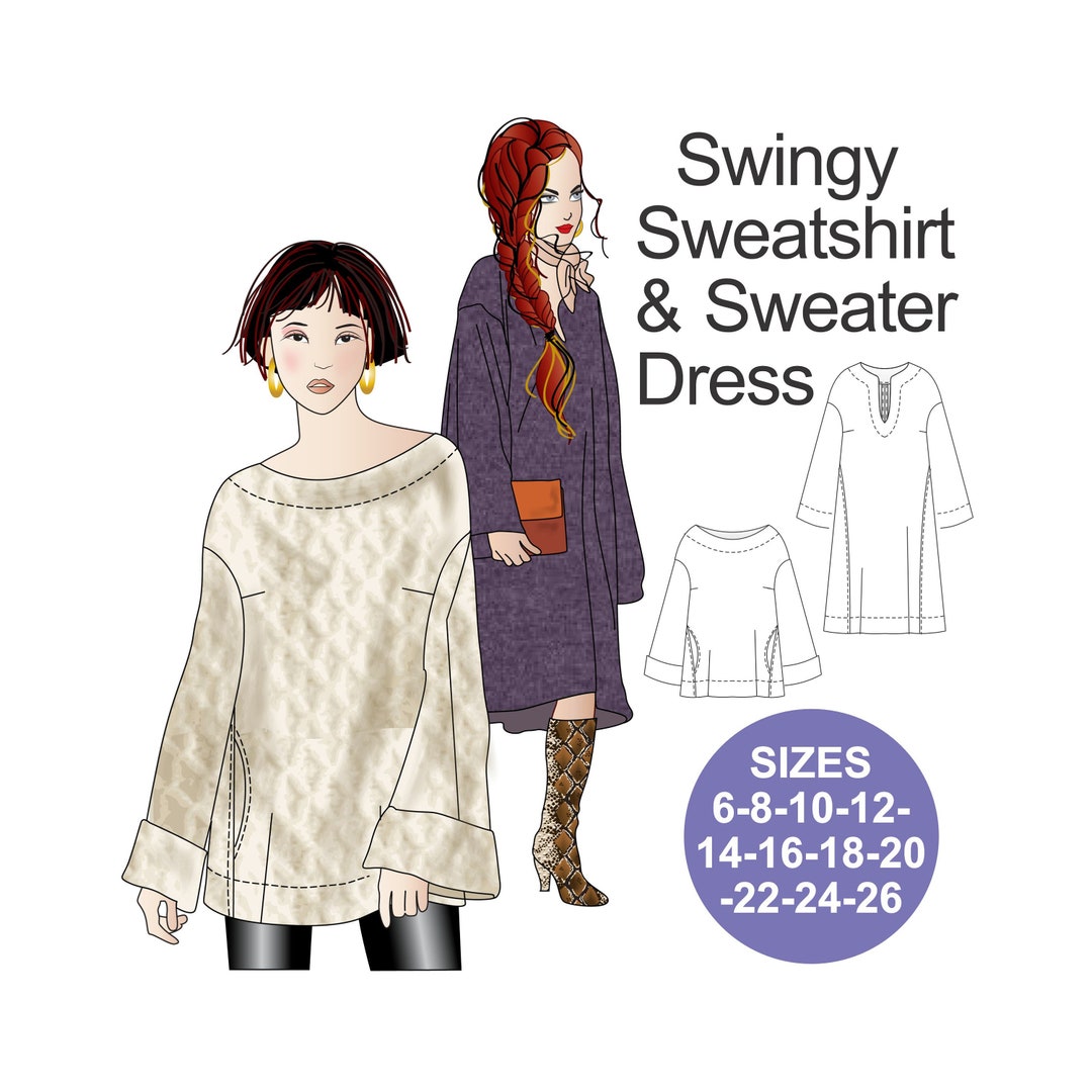 SWEATSHIRT DRESS Sewing Pattern. Sweatshirt Pattern. Sweatshirt Dress ...
