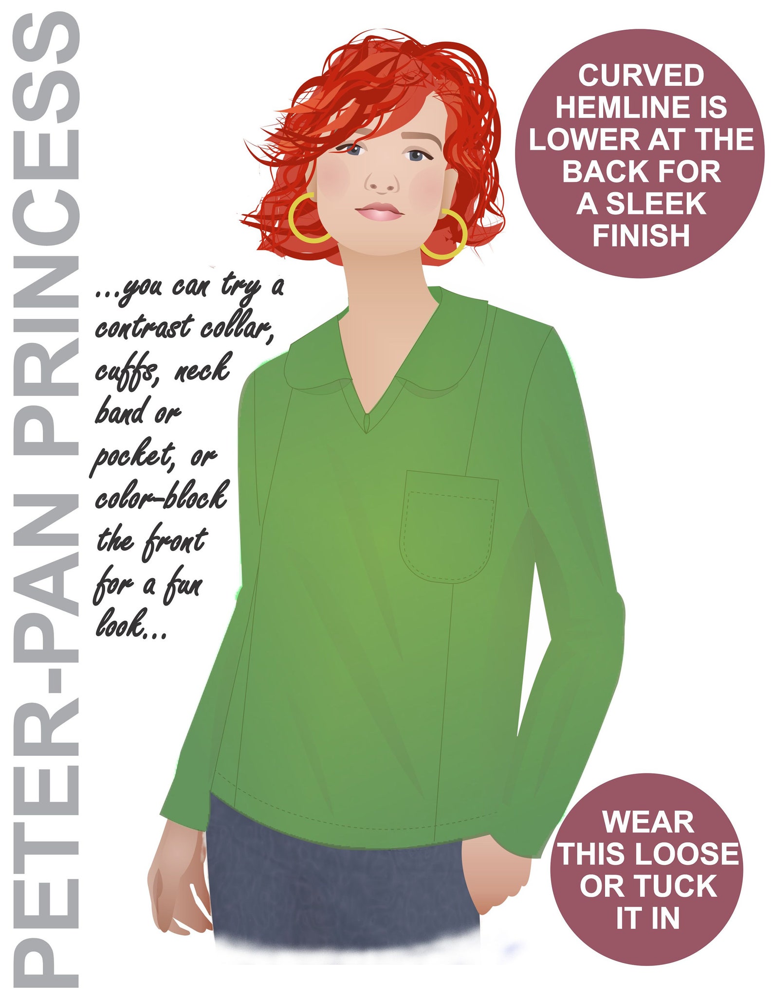 RETRO Top Sewing Pattern. Peter-pan Top. V-neck Top. Long Sleeve Top ...