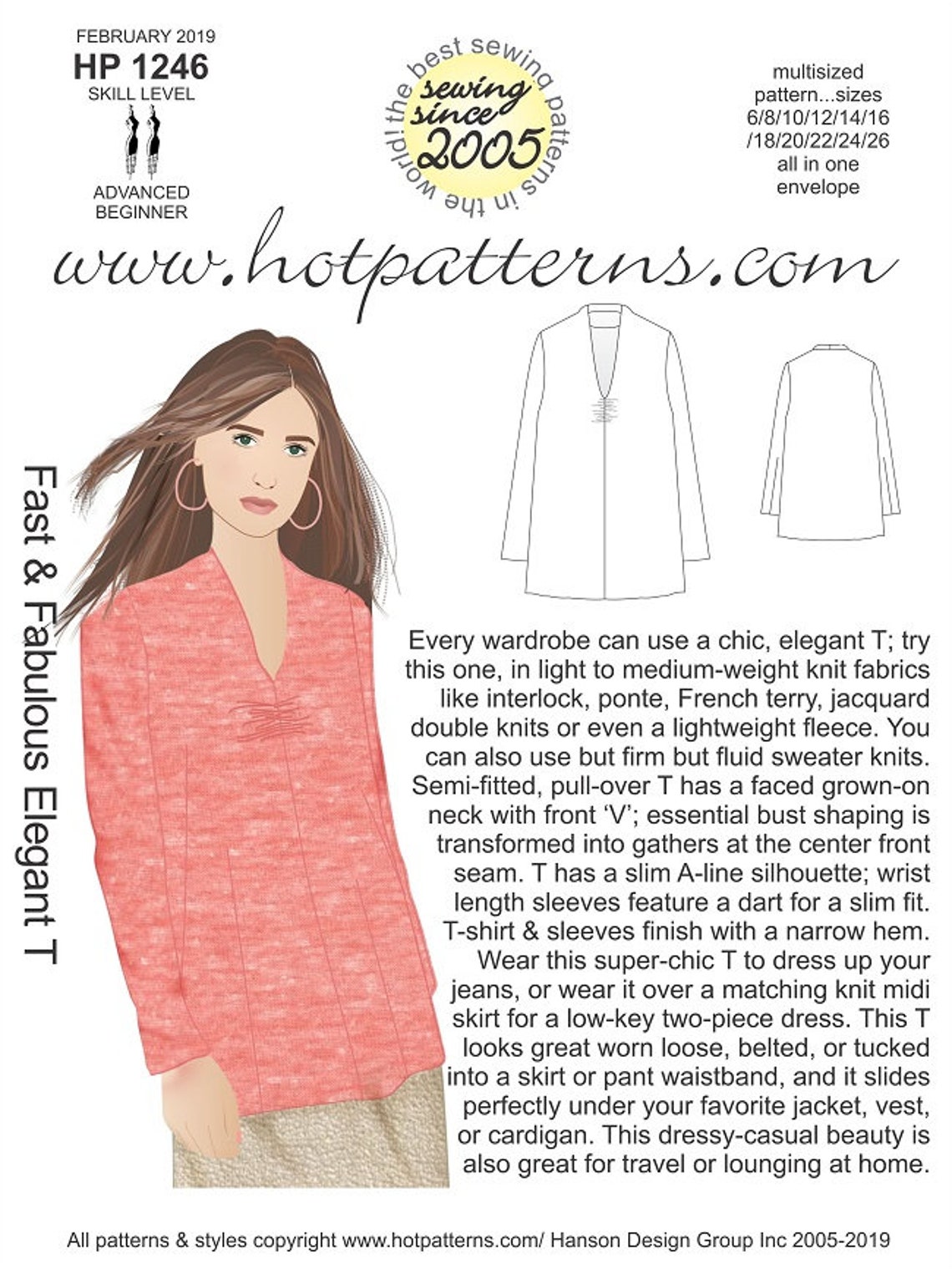 EASY T-shirt Sewing Pattern. Long Sleeve T. High Neck T. V-neck T ...