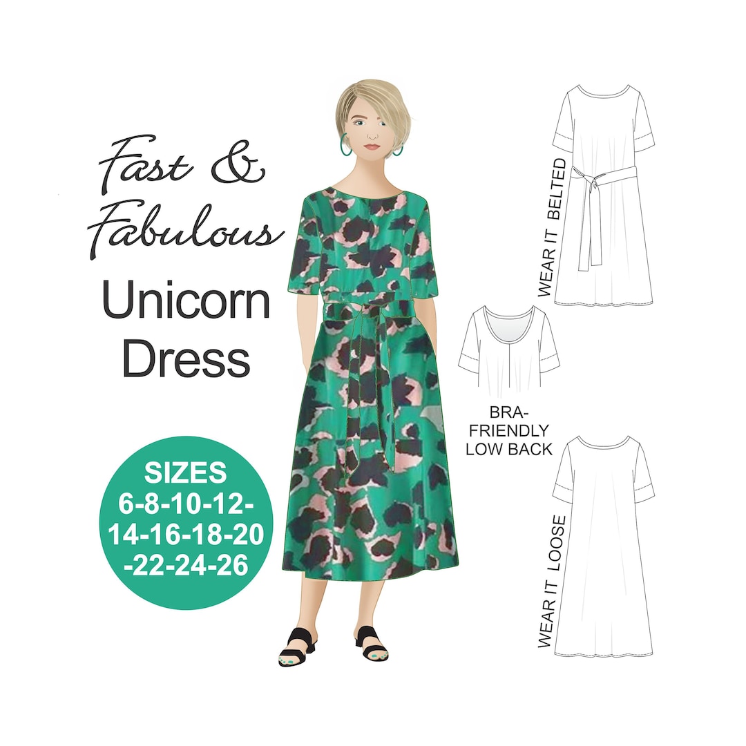 RETRO Dress Sewing Pattern. Easy-to-sew Dress Pattern. Unicorn Dress. A ...