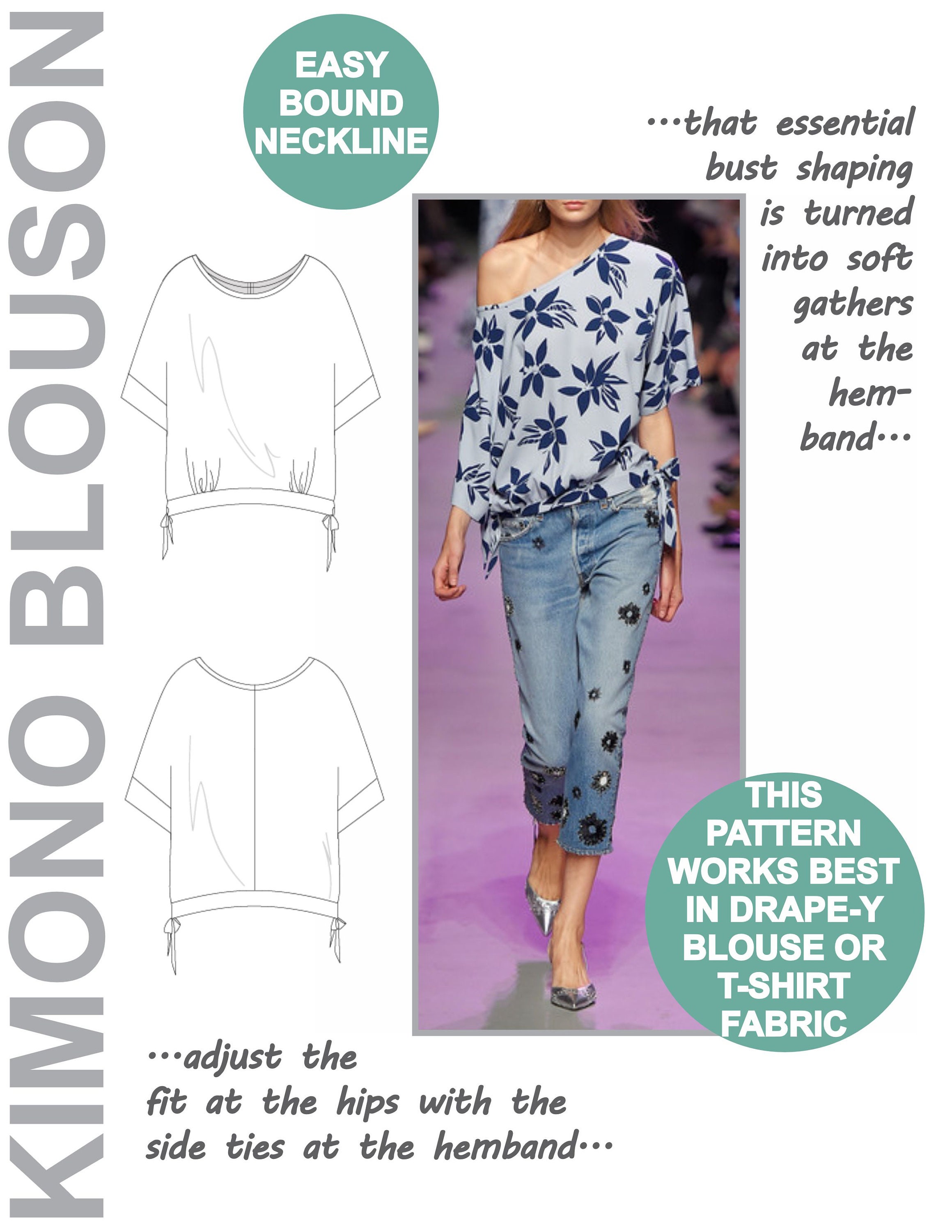 Kimono Blouse Sewing Pattern: Easy-sew, Plus Size (digital Download) - Etsy