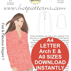 EASY T-shirt Sewing Pattern. Long Sleeve T. High Neck T. V-neck T ...