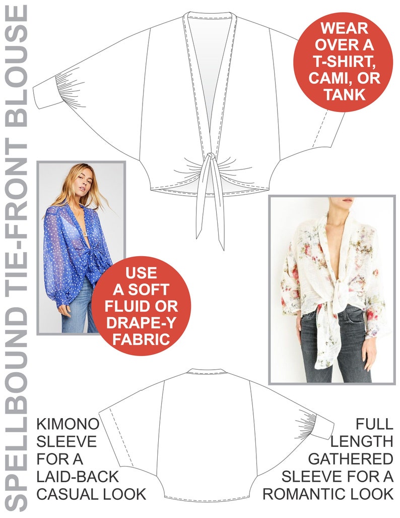 Boho Tie-front Blouse Sewing Pattern: Beginner Friendly, Plus Size (PDF ...