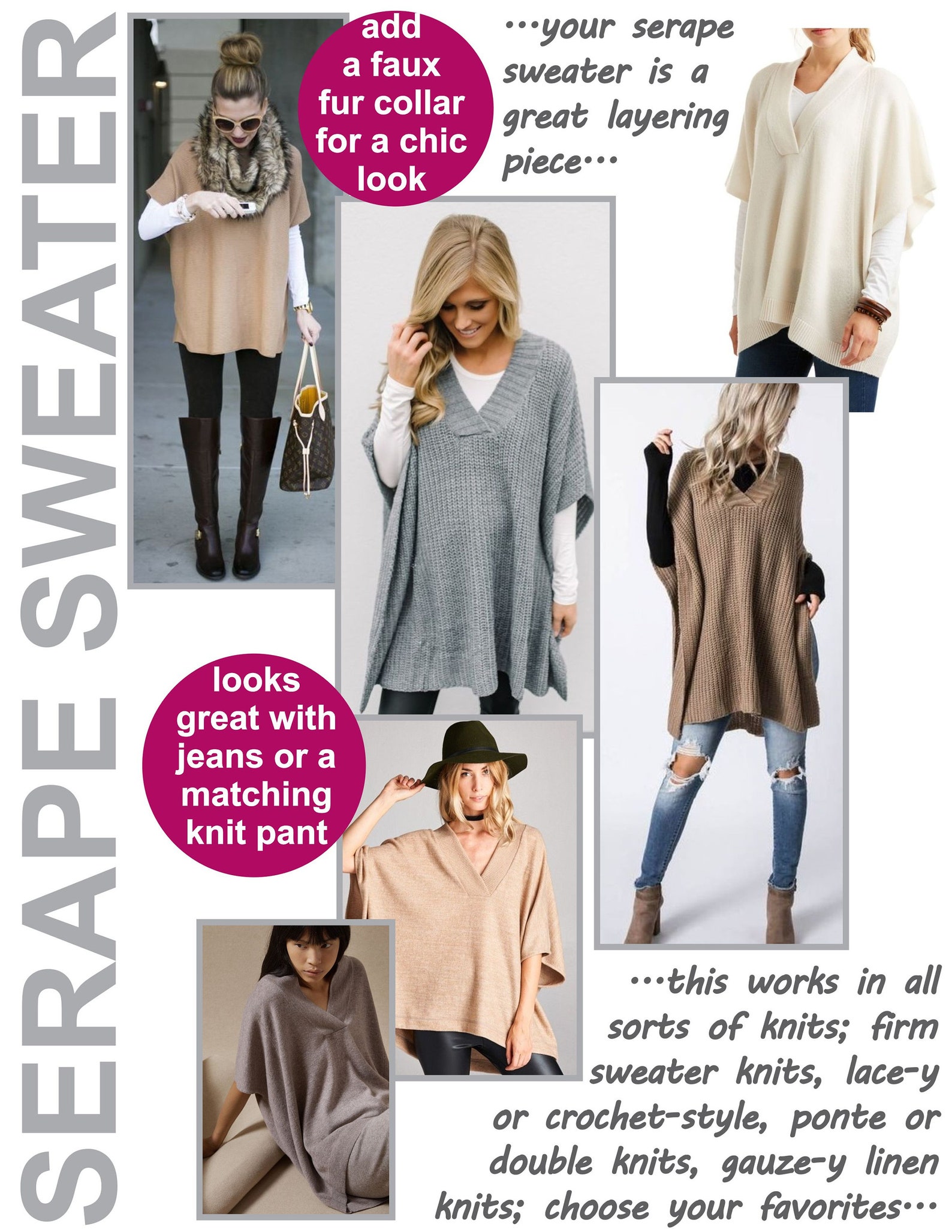 Oversized Serape Sweater Sewing Pattern: Easy Athleisure Top (sizes 6 ...