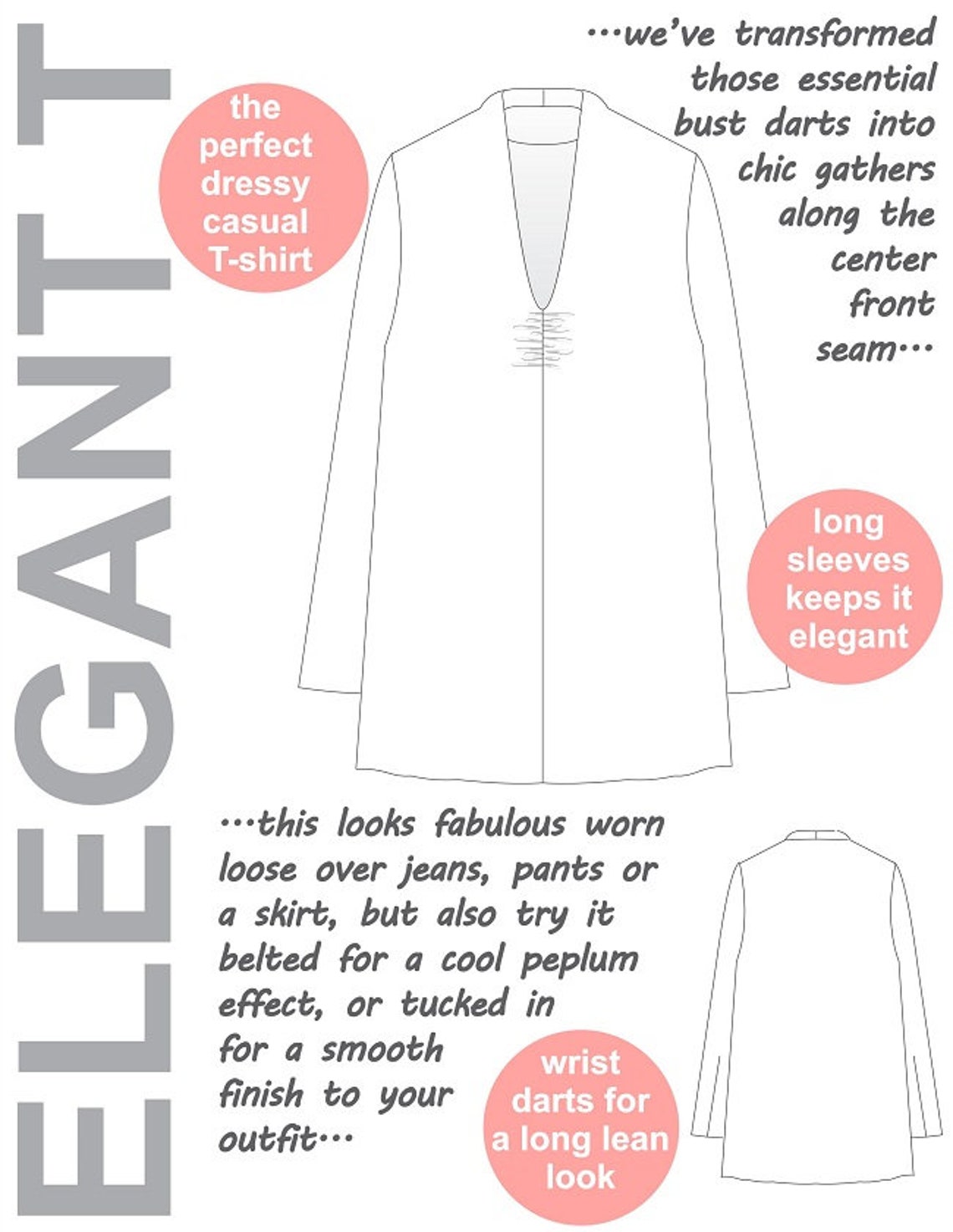 EASY T-shirt Sewing Pattern. Long Sleeve T. High Neck T. V-neck T ...